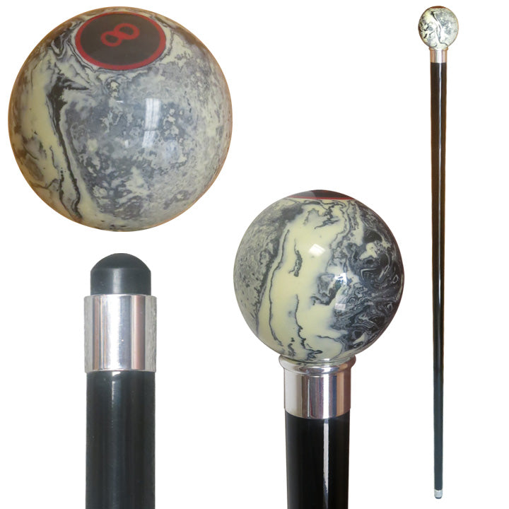 Red 8 Billiard Ball/ Black and White Swirl Walking Stick – Better Canes ...